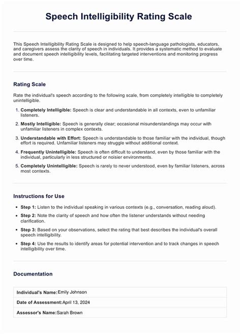 Speech Intelligibility Rating Scale Example Free PDF Download