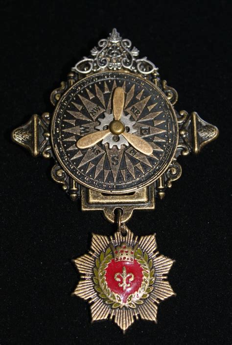 Steampunk Pin Brooch Airship Badge Compass Rose Medal Ebay