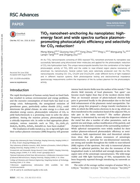 Pdf Tio2 Nanosheet Anchoring Au Nanoplates High Energy Facet And Wide Spectra Surface Plasmon