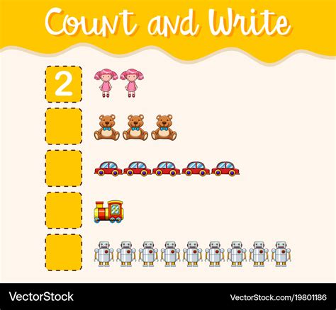 Count And Write With Different Toys Royalty Free Vector