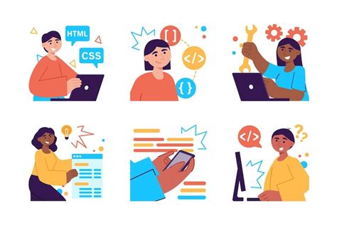Premium Vector Web Development Set Color Concept With People Scene In The Flat Cartoon Style