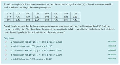 Solved A Random Sample Of Soil Specimens Was Obtained And Chegg Com