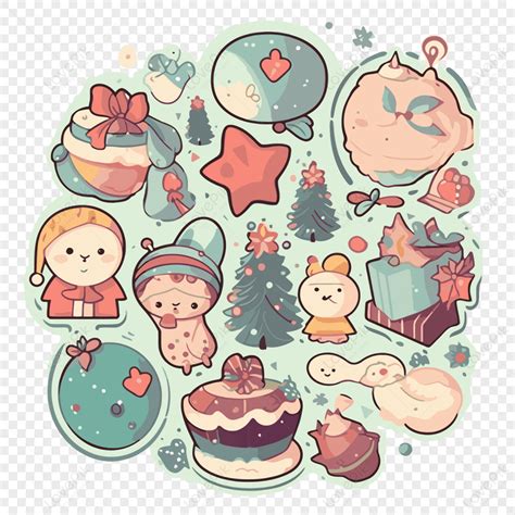 배경 클립 아트에 크리스마스 이미지와 만화 만화 캐릭터 세트 벡터상표 Png 일러스트 무료 다운로드 Lovepik