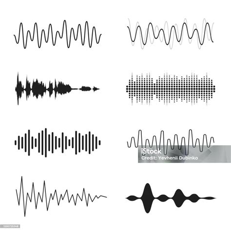 음파 세트입니다 아날로그 및 디지털 라인 파형 음악 음파 이퀄라이저 및 녹음 개념 전자 사운드 신호 음성 녹음 음파에 대한 스톡 벡터 아트 및 기타 이미지 Istock