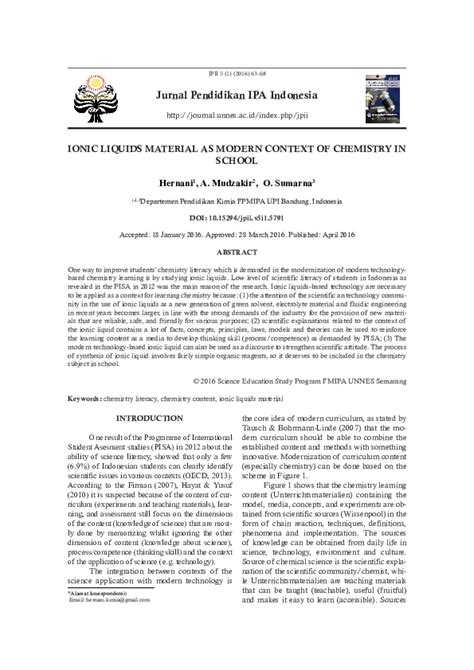 Pdf Ionic Liquids As A Basis Context For Developing High School Chemistry Teaching Materials