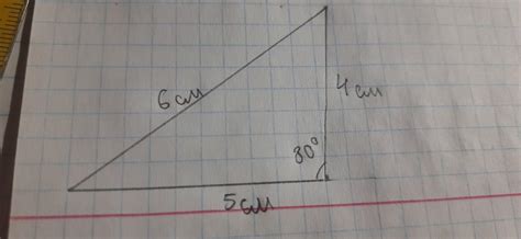 побудуй трикутник зі сторонами 4 см 5 мм і 6 см та кутом між ними 80
