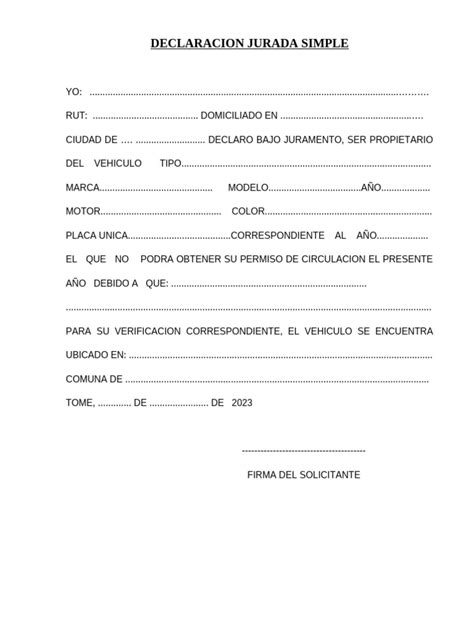Declaración Jurada De Propiedad Vehicular Pdf