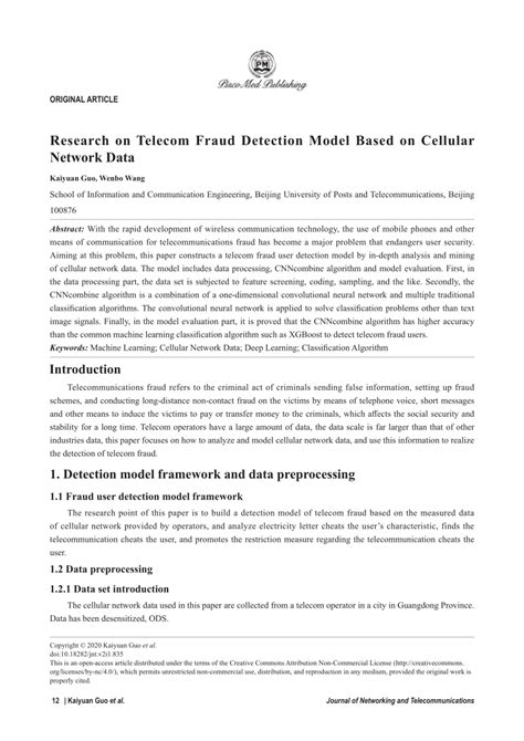 Pdf Research On Telecom Fraud Detection Model Based On Cellular Network Data