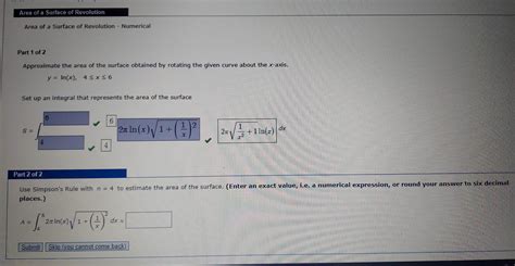 Solved Area Of A Surface Of Revolution Numerical Part 1 Of
