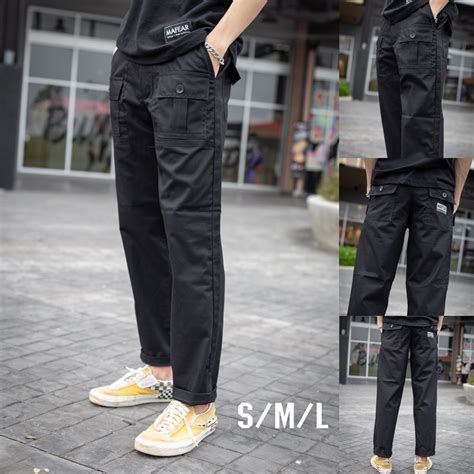 กางเกงวินเทจ Mafear ใส่สบาย สีดำ กางเกงวินเทจขายาว6กระเป๋า Daqr K3q6mp6jz8 Thaipick