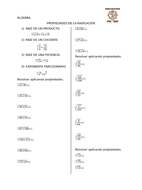 Propiedades De La Radicación Pdf Ajedrez
