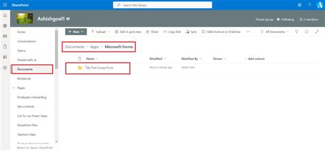 personal and group microsoft forms attachment location