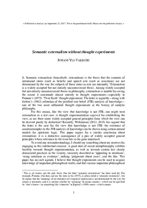 Pdf Semantic Externalism Without Thought Experiments