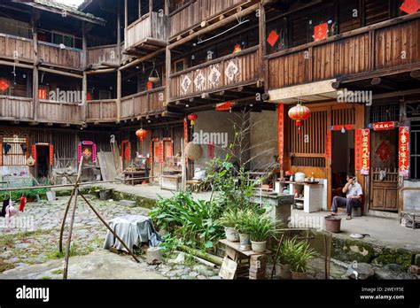 Rectangular And Round Hakka Tulou Building Made Of Rammed Earth And