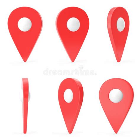 Red Set Map Pointer On White Background Ralistic Map Pointer GPS Location Symbol Three