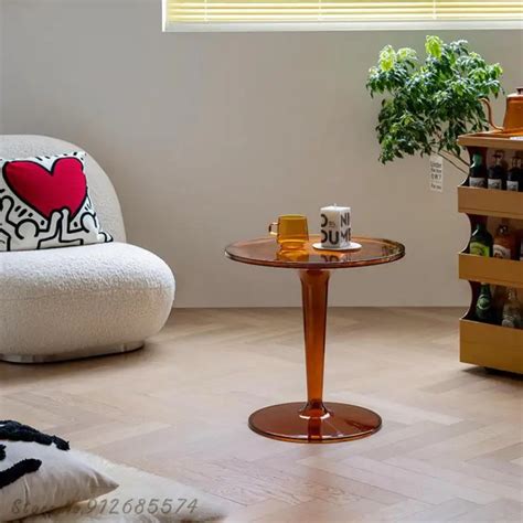 북유럽 투명 커피 테이블 홈 라운드 소파 사이드 거실 미니멀리스트 소형 아파트 그물 빨간색 패션 코너 티몬