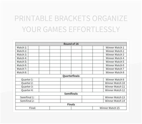 Printable Brackets Organize Your Games Effortlessly Excel Template And Google Sheets File For