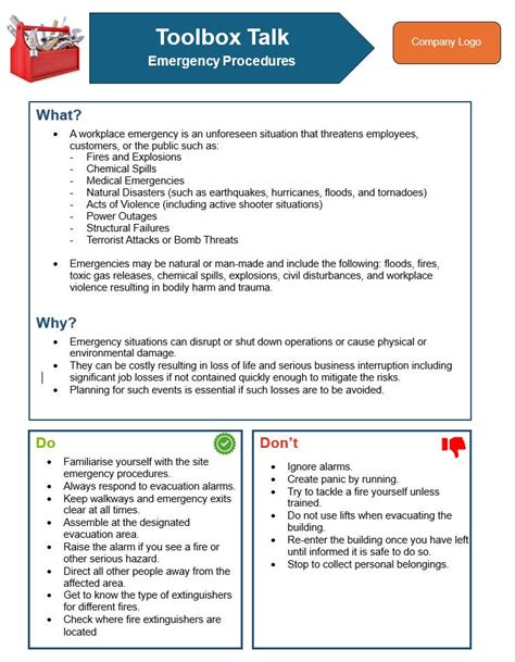 Toolbox Talk Template For Workplace Health And Safety Compliance