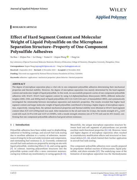 Effect Of Hard Segment Content And Molecular Weight Of Liquid Polysulfide On The Microphase