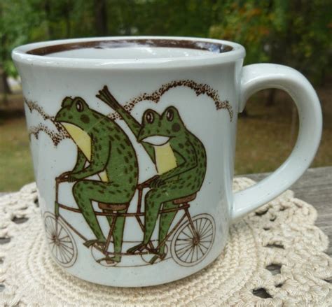 Vintage Frogs Pedaling Tandem Bicycle And Unicycle Mug Frog And Toad