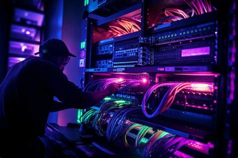 Technician Troubleshooting Network Connectivity Issues With A Cable Tester Premium Ai