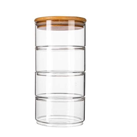 4pcs Stackable Glass Jars With Bamboo Lid 4 Layer Grandado
