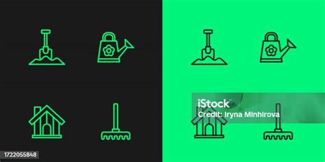 세트 라인 정원 갈퀴 농장 집 삽 및 급수 캔 아이콘 벡터 건설 산업에 대한 스톡 벡터 아트 및 기타 이미지 건설 산업