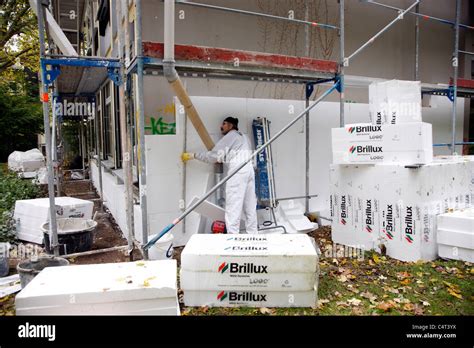 Heat Insulation Of A Building For Saving Energy Styrofoam Panels Are Sticked To The Outside