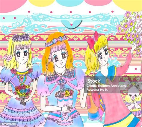 밝은 어린 소녀 웃는 Shoujo 애니메이션 만화 스타일 만화 토끼 토끼 어린이 다채로운 일러스트 레이 션 2022 분홍에 대한