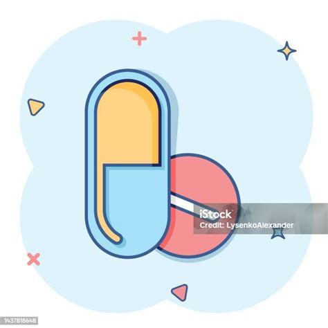 만화 스타일의 알약 캡슐 아이콘 흰색 고립 된 배경에 마약 만화 벡터 그림 약국 스플래시 효과 비즈니스 개념 건강관리와 의술에 대한 스톡 벡터 아트 및 기타 이미지 Istock