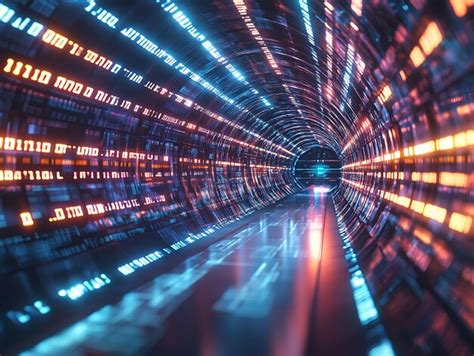 Abstract Binary Code Matrix With Glowing Blue Lights And Particle