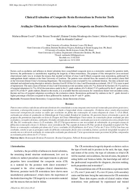 Pdf Clinical Evaluation Of Composite Resin Restorations In Posterior Teeth