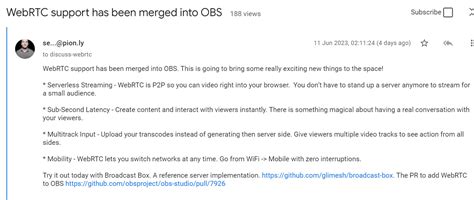 Webrtc支持已经并入obs 实时互动网
