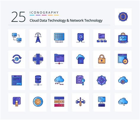 Cloud Data Technology And Network Technology 25 Line Filled Icon Pack Including Folder