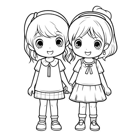 손을 잡고 색칠 페이지 개요 스케치 드로잉을 잡고 두 달콤한 어린 소녀 벡터 쉬운 친구 그리기 쉬운 친구 개요 쉬운 친구 스케치 Png 일러스트 및 벡터 에 대한