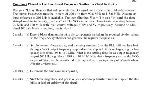 202 Question 6 Phase Locked Loop Based Frequency