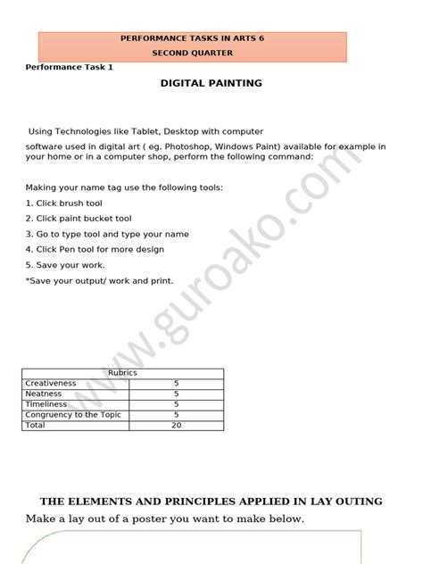 Arts 6 Q2 Performance Task Pdf Computing
