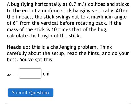 Solved A Bug Flying Horizontally At 0 7ms Collides And Chegg