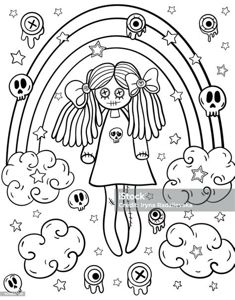 카와이 색칠 공부 페이지 신비 흑백 그림 할로윈을위한 색칠 공부 책 어린이와 성인을위한 색칠 공부 책 짜증 공포 귀여운에 대한