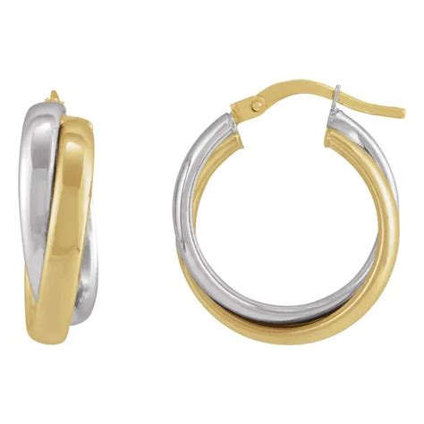 14k Two Tone Gold 916 Double Hoop Earrings