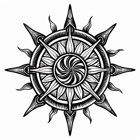 Vintage Sun Compass Vector Illustration With Intricate Tribal Design