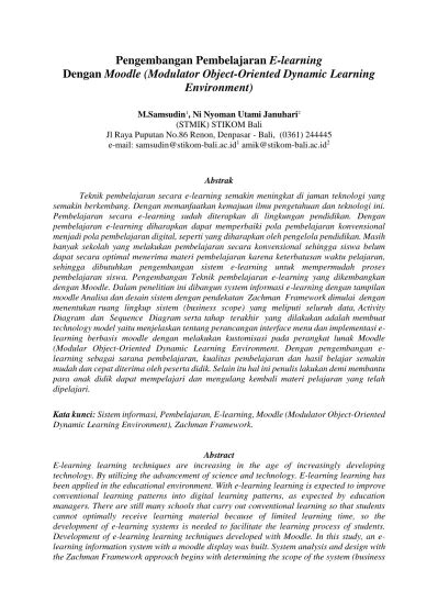 Pengembangan Pembelajaran E Learning Dengan Moodle Modulator Object