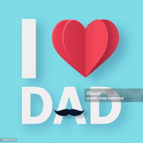 나는 비행 종이 접기 심장과 종이 콧수염아빠 타이포그래피 포스터를 사랑 해요 해피 아버지의 날 배경 아버지에 대한 스톡 벡터