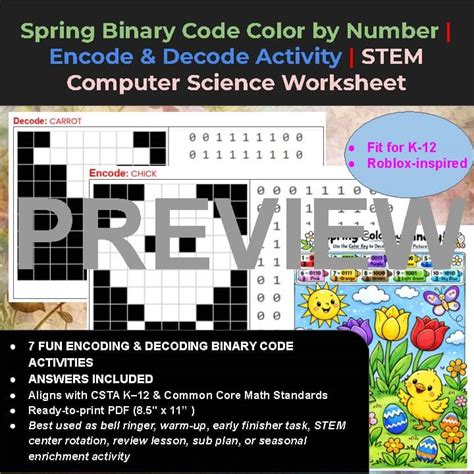 Spring Binary Code Color By Number Encode And Decode Activity Stem