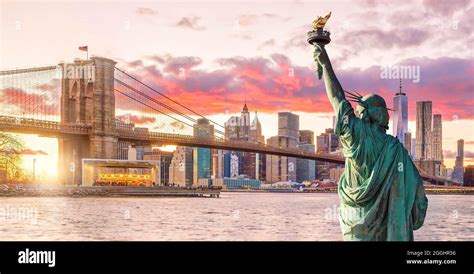 New York City Skyline With Statue Of Liberty Statue Of Liberty And