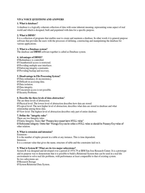 Dbms Viva Voice Questions And Answers Pdf Relational Database