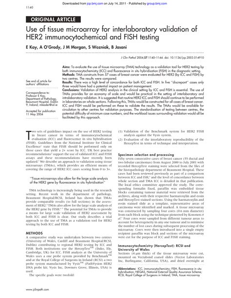 Pdf Use Of Tissue Microarray For Interlaboratory Validation Of Her2