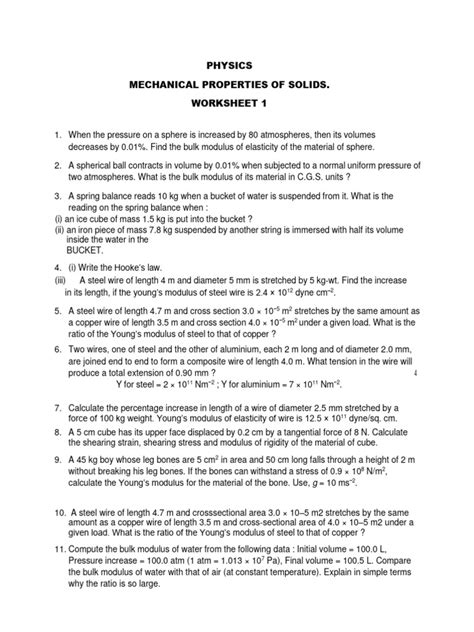 Worksheet Physics Class 11 Pdf