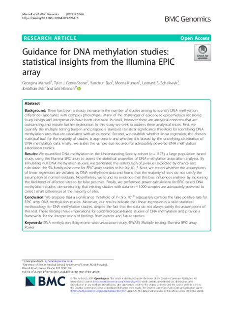 Pdf Guidance For Dna Methylation Studies Statistical Insights From The Illumina Epic Array