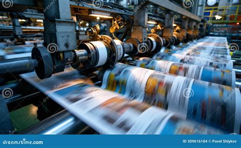 Roll Offset Print Machine In Large Print Shop For Production Of Newspapers Magazines Stock Photo